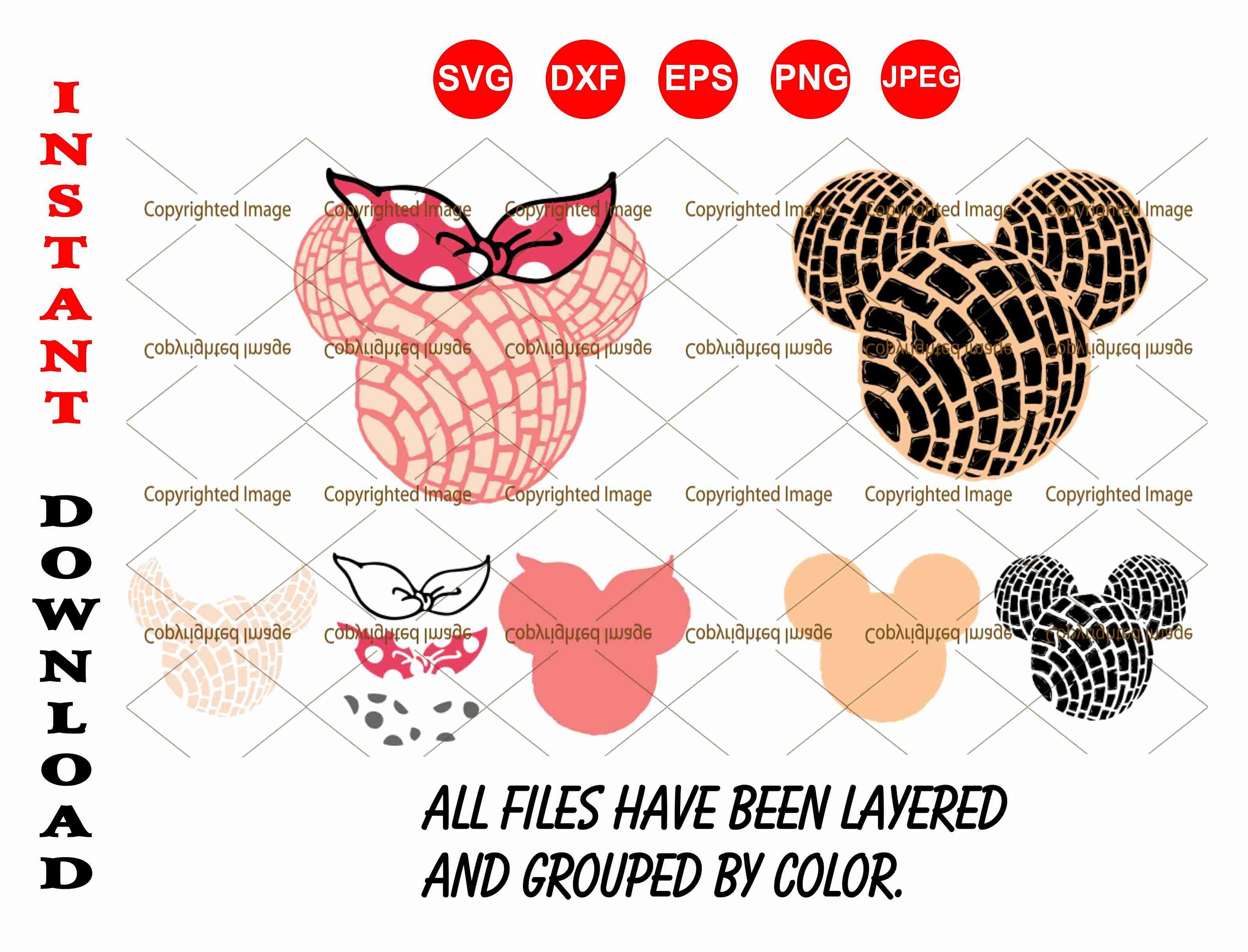 Minnie & Mickey Mouse Concha Sweet Bread Svg Cutting Files Clipart -EPS ...