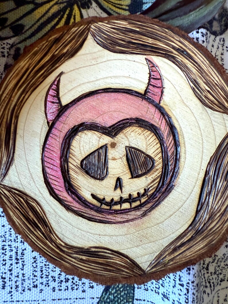 Devil Horned Skull Boy Wood Burning- Wall Hanging- Gothic - Nature ...