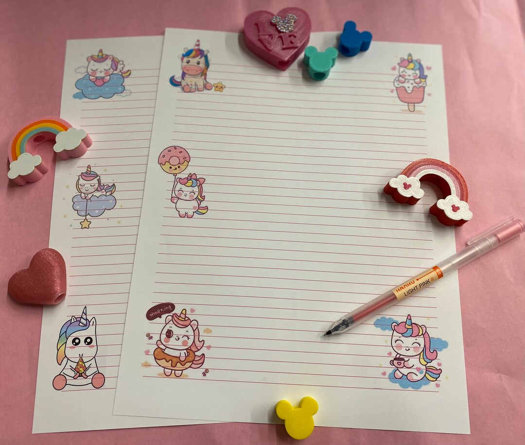Kawaii Unicorn Lined Writing Paper, Stationery - Etsy