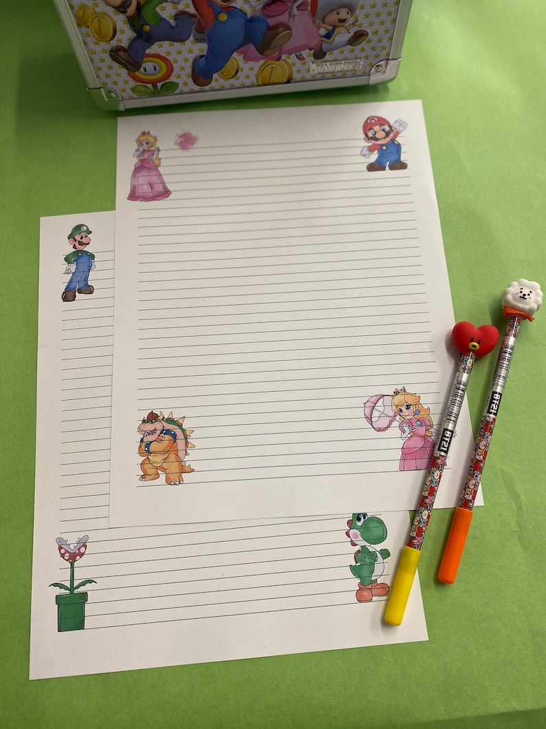 Mario Bros. Lined Writing Paper, Kawaii Stationery - Etsy