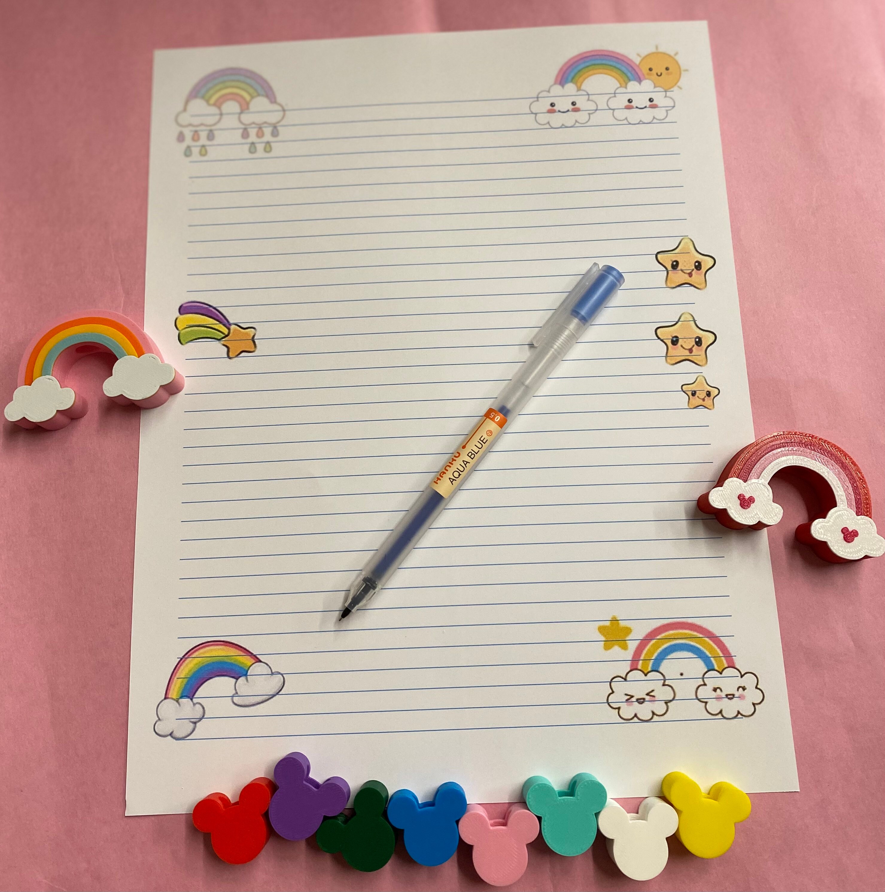 Kawaii Rainbow Lined Writing Paper, Stationery - Etsy