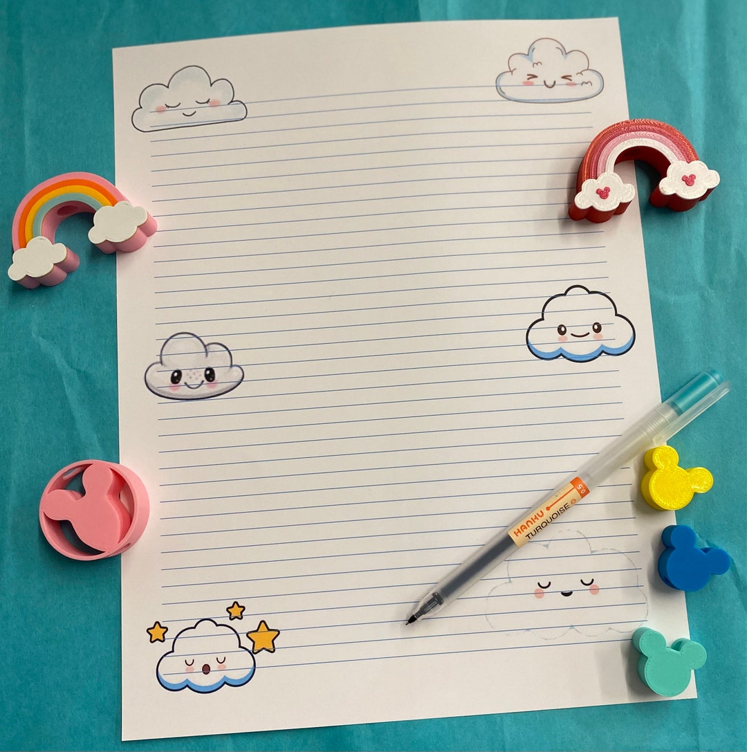 Kawaii Clouds Lined Writing Paper, Stationery - Etsy