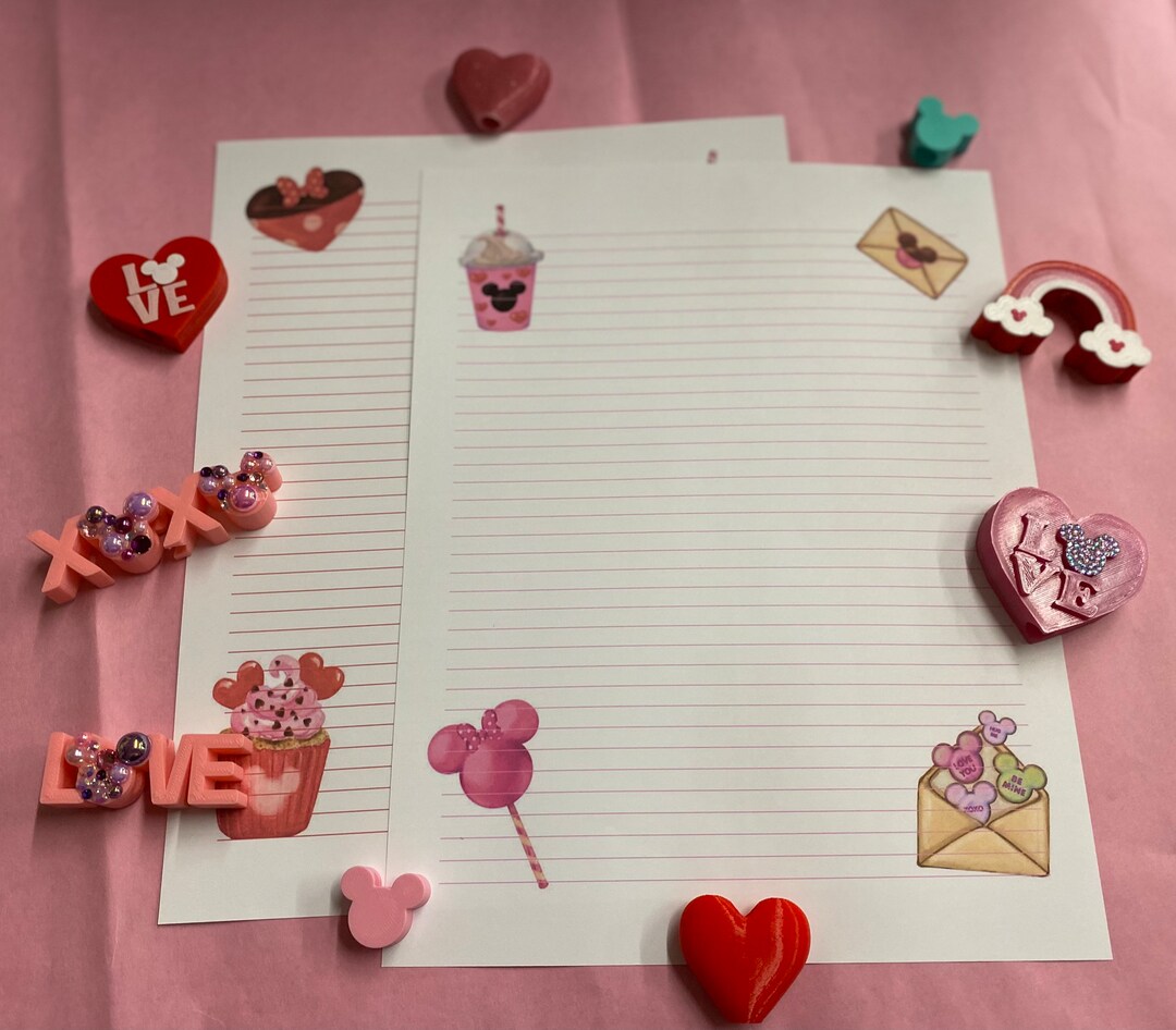 Kawaii Disney-inspired Valentine’s Day Lined Writing Paper, Stationery ...