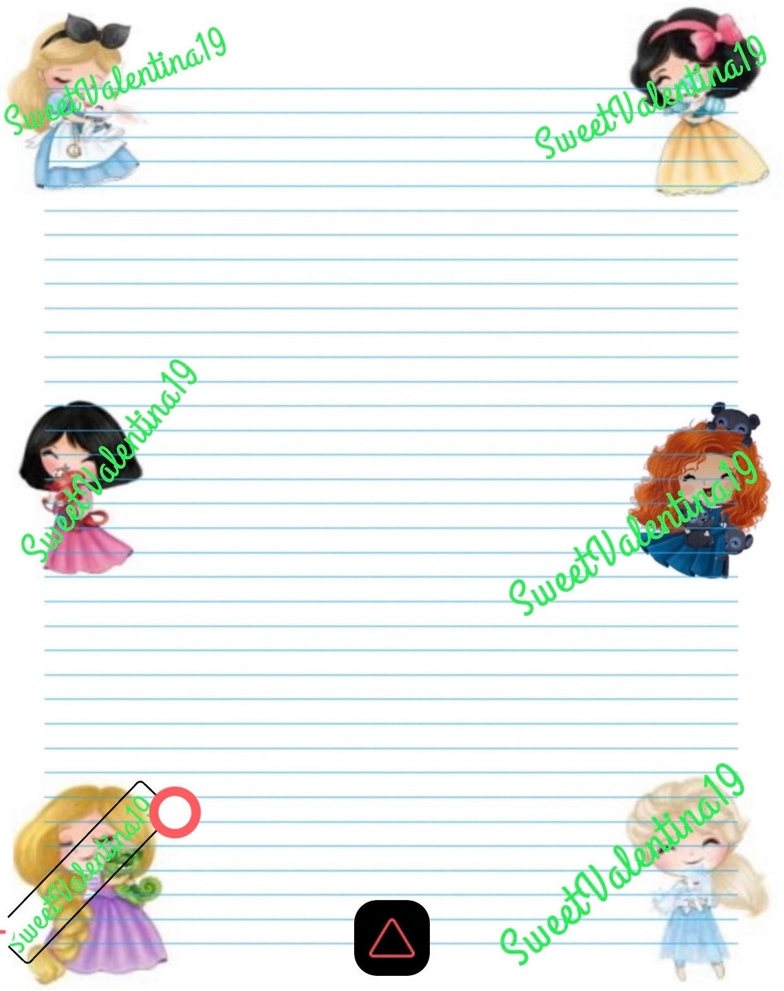 Disney-inspired Chibi Princesses Lined Writing Paper, Stationery - Etsy