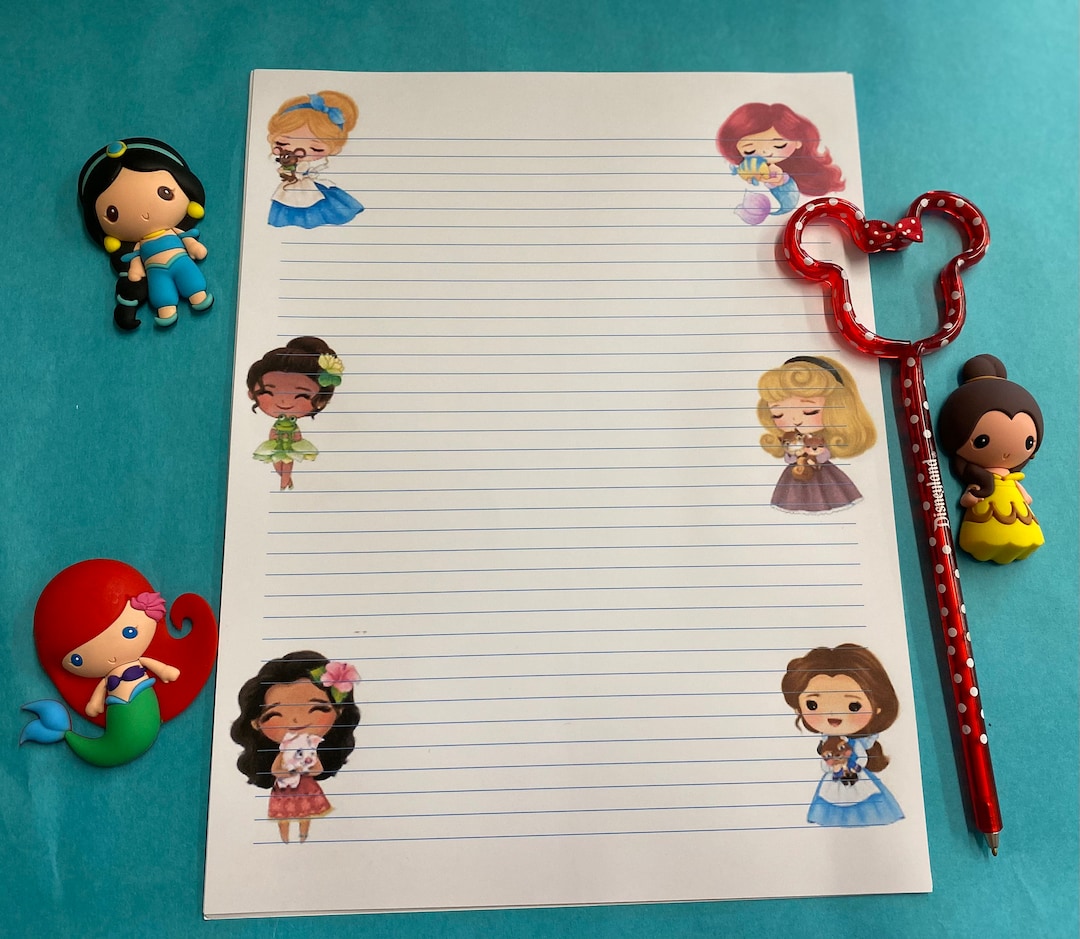Disney-inspired Chibi Princesses Lined Writing Paper, Stationery - Etsy