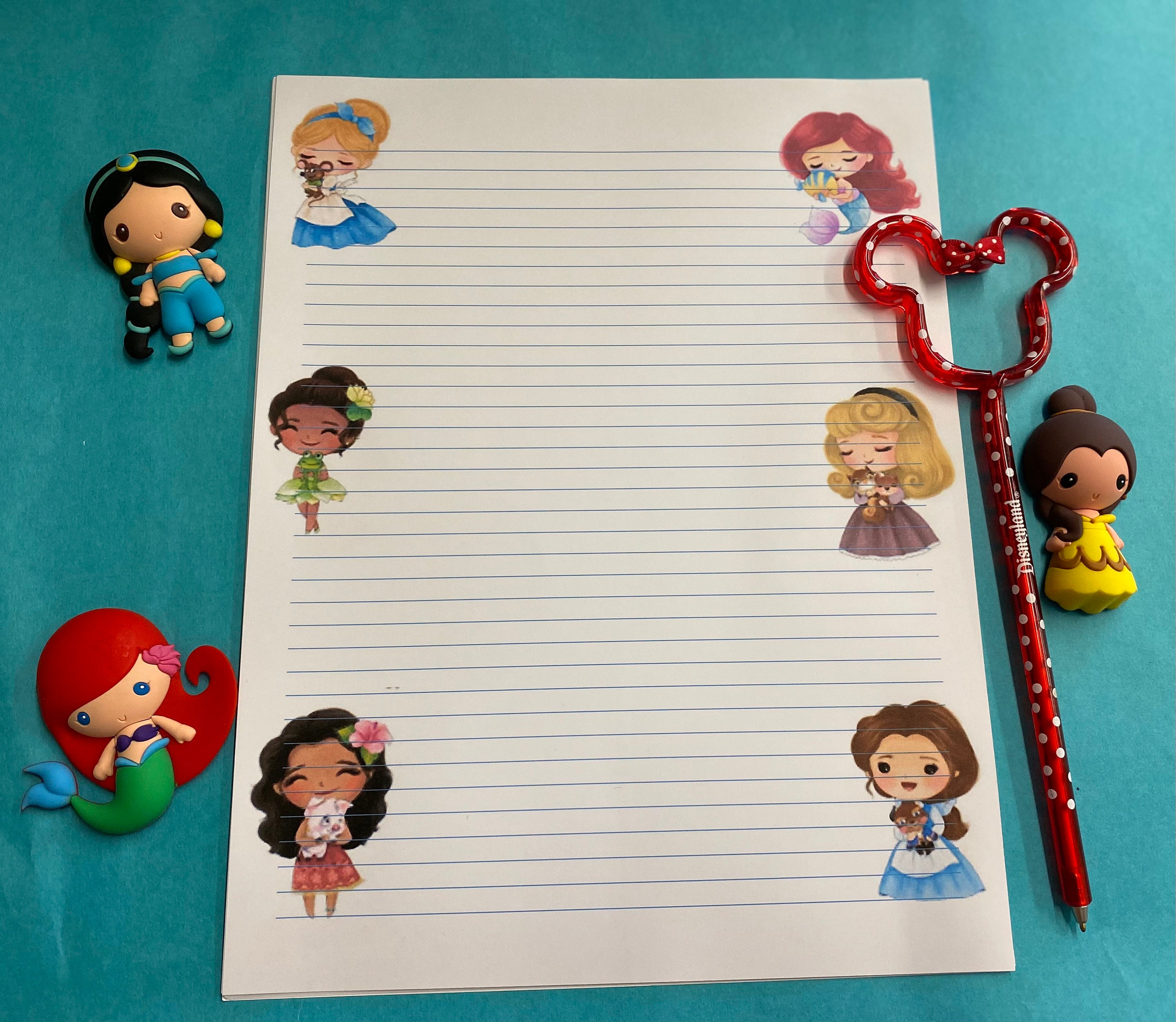 Disney-inspired Chibi Princesses Lined Writing Paper, Stationery - Etsy