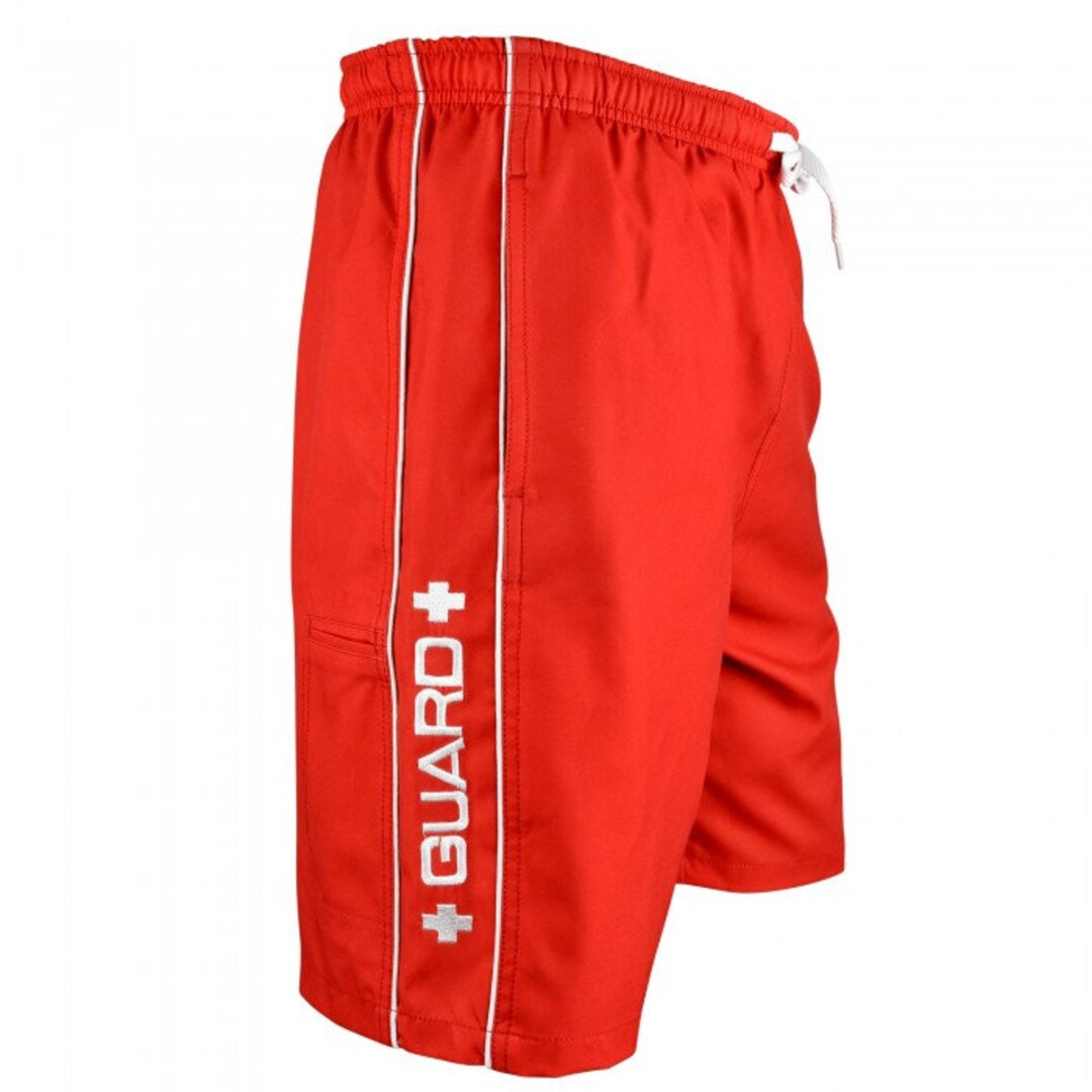Mens Piped Lifeguard Board Shorts 8 Red / 100% Polyester / Swim Shorts ...