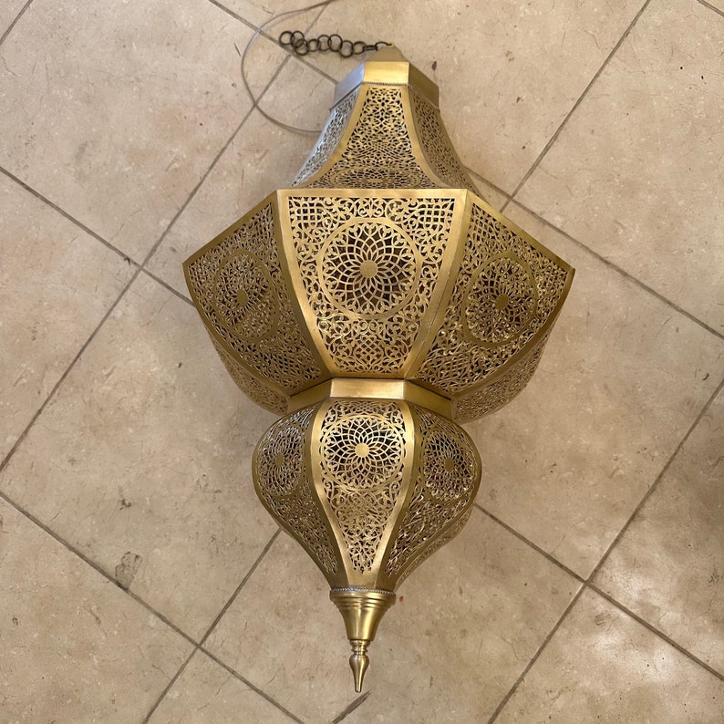 Moroccan Brass Hanging Lantern • Handmade Pendant Ceiling Light ...
