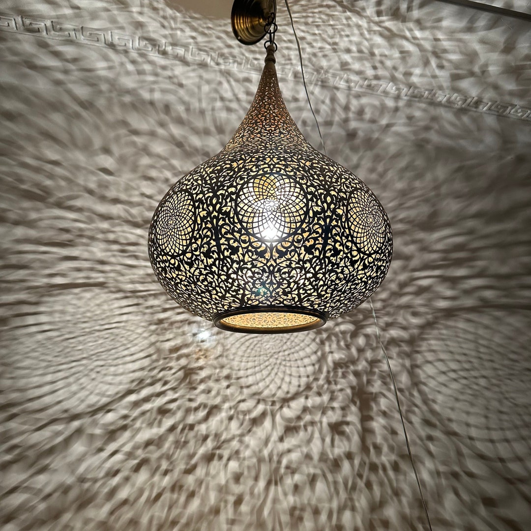 Moroccan Brass Chandelier Lighting, Silver Pendant Light , Bronze ...
