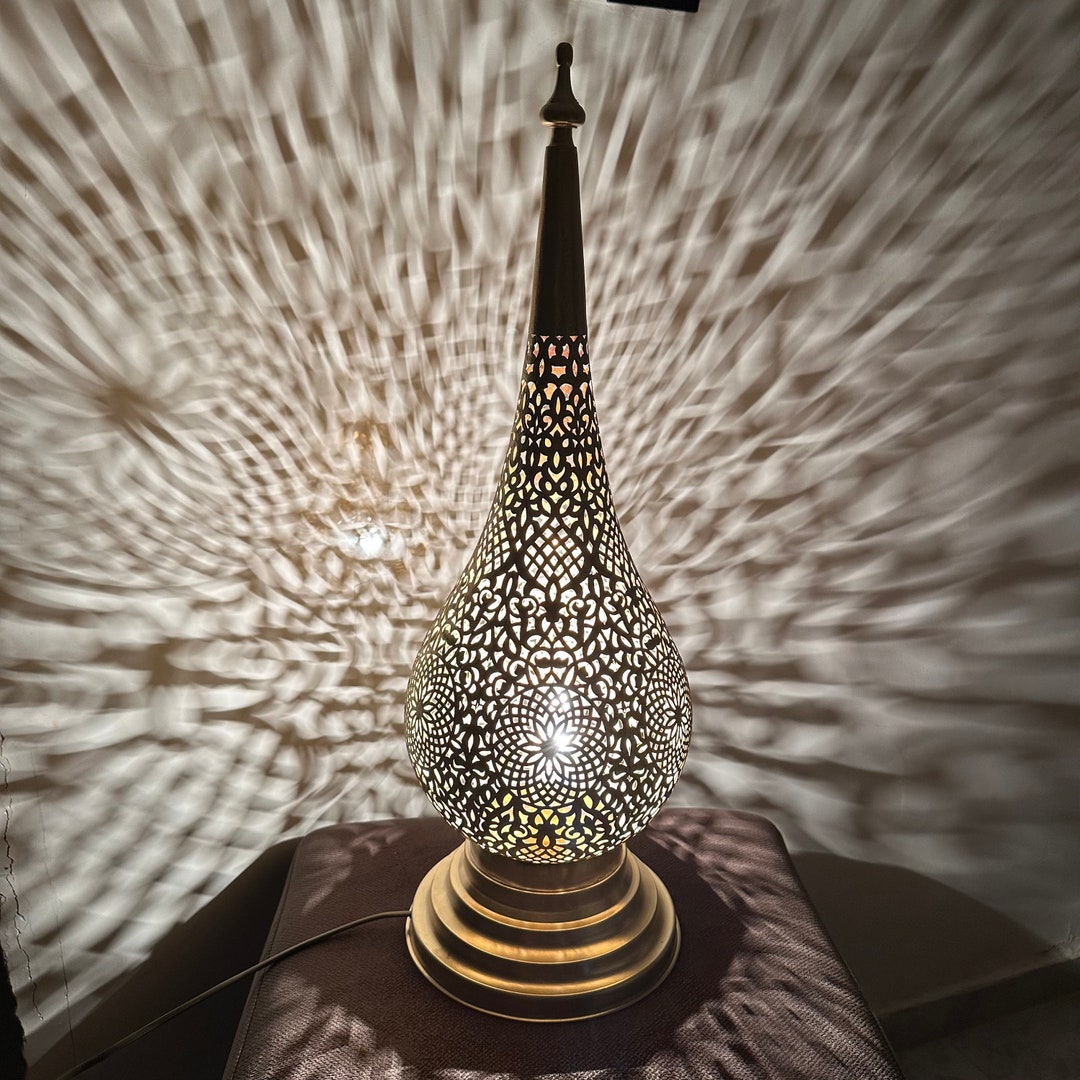 Moroccan Brass Table Lamp, Bronze Bedside Lamp, Artisanal Moroccan ...