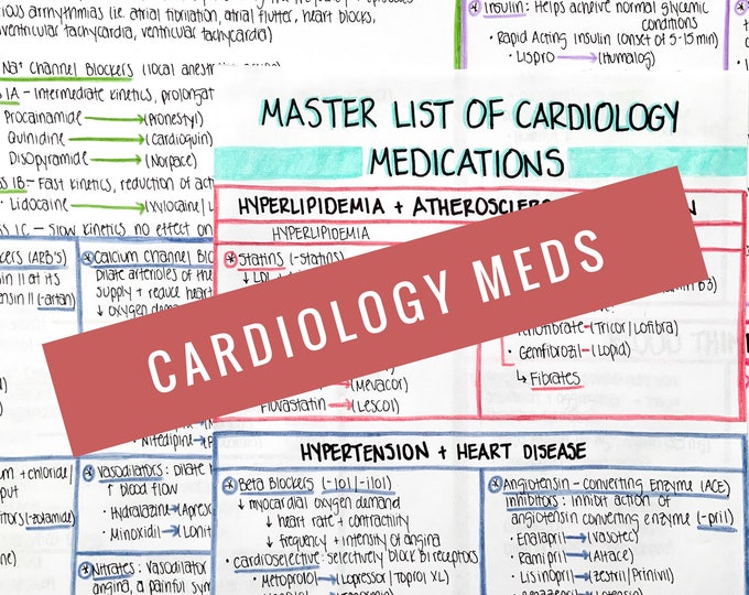 Master List of Cardiology Medications Study Sheets | Etsy