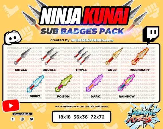 Twitch Discord Sub Badge Pack Ninja Kunai Ninjitsu | Etsy