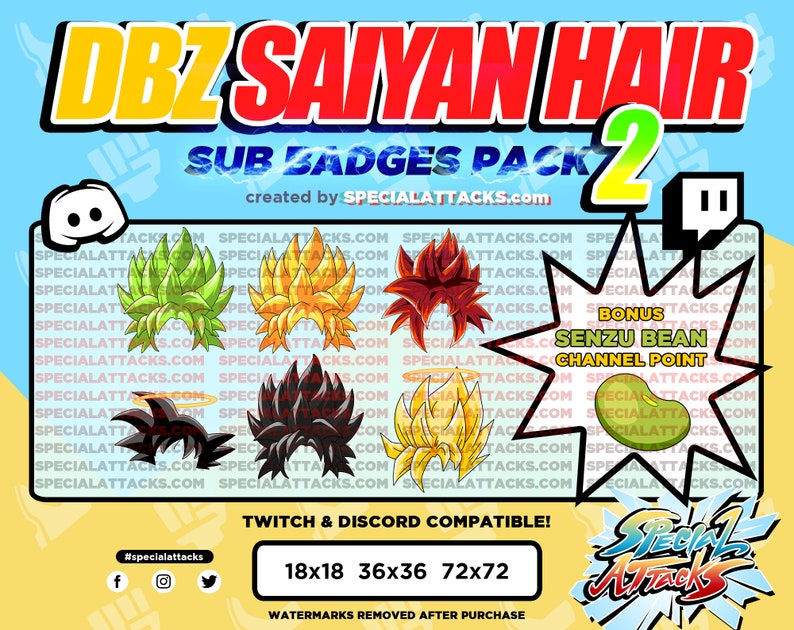 Dragonball Z Saiyan Hair Sub Badges – Twitch & Discord (digital ...