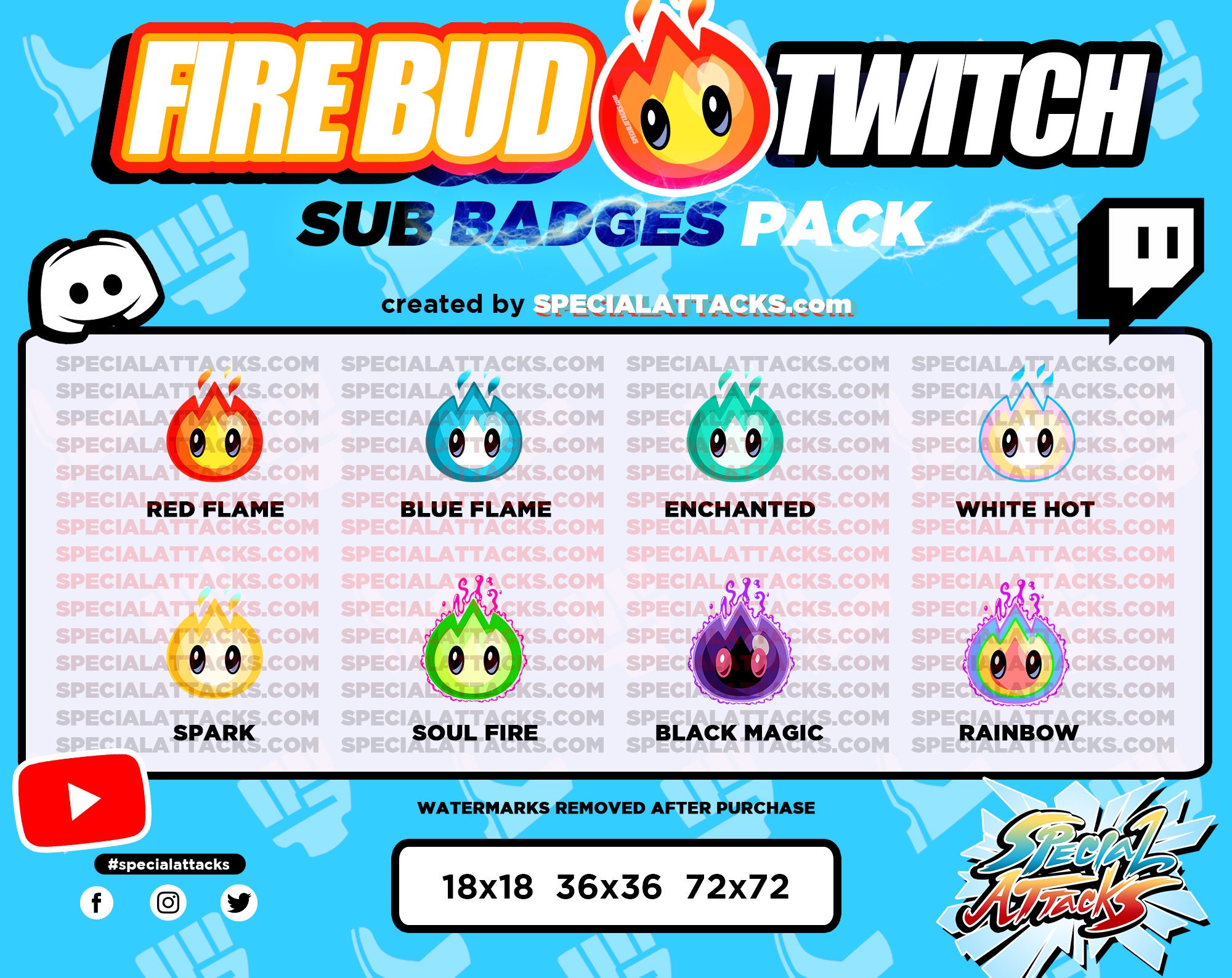 Twitch Discord Sub Badge Pack / Fire Bud / Cute Flame Cartoon Character ...