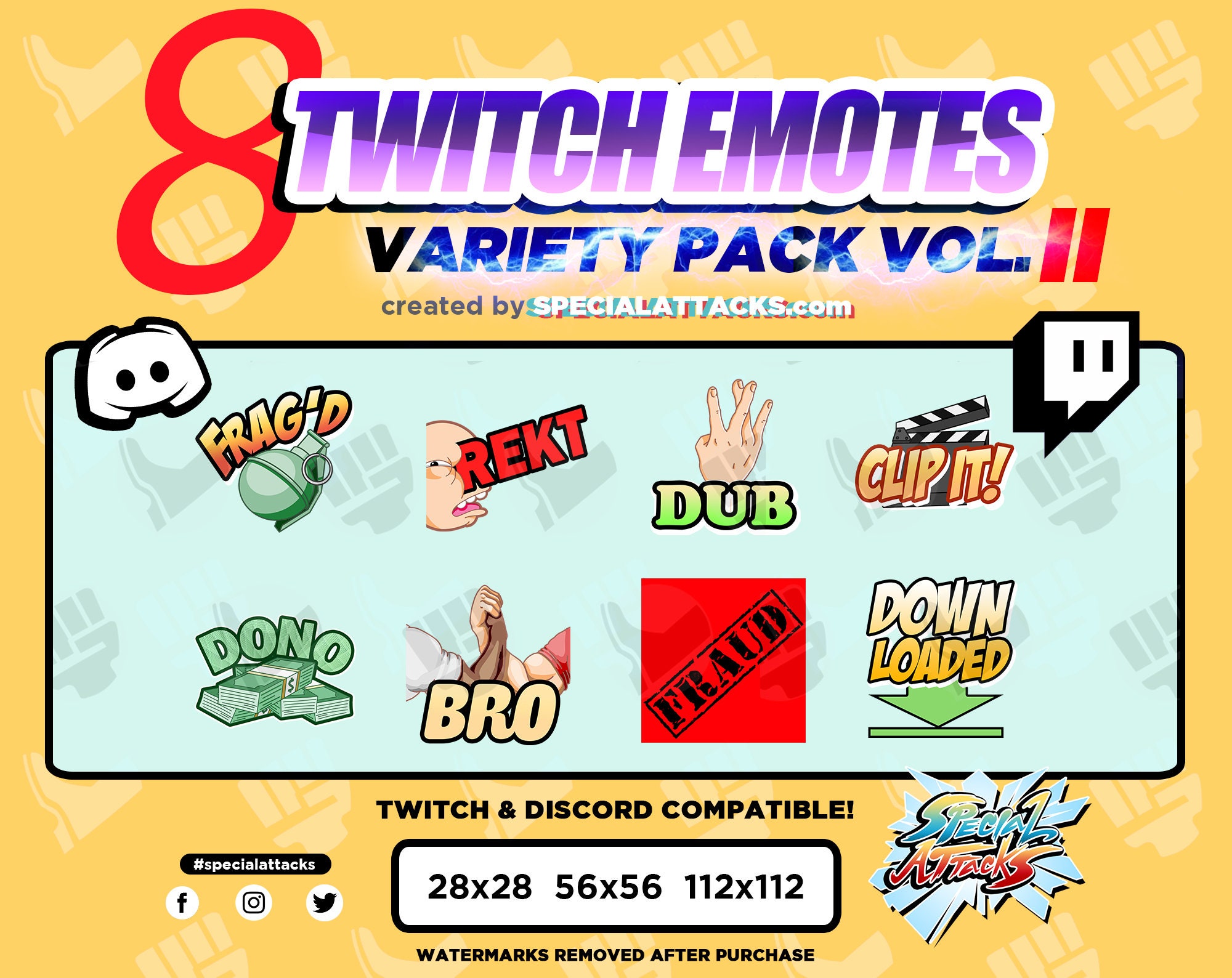 Twitch Discord 8 Emotes Variety Pack Vol 2 Bro Rekt Clip It Donations ...