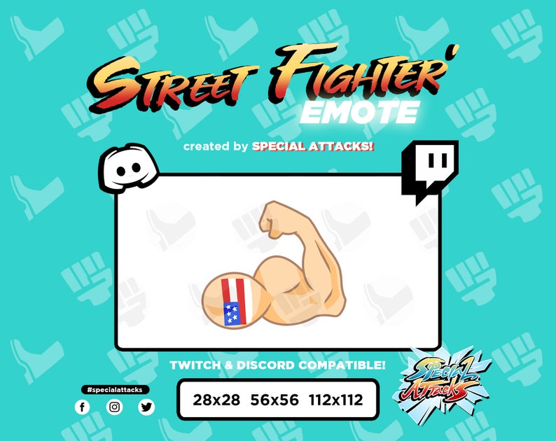 Twitch - Discord Emote | Guile American Flag Tattoo Arm Flex - Street ...