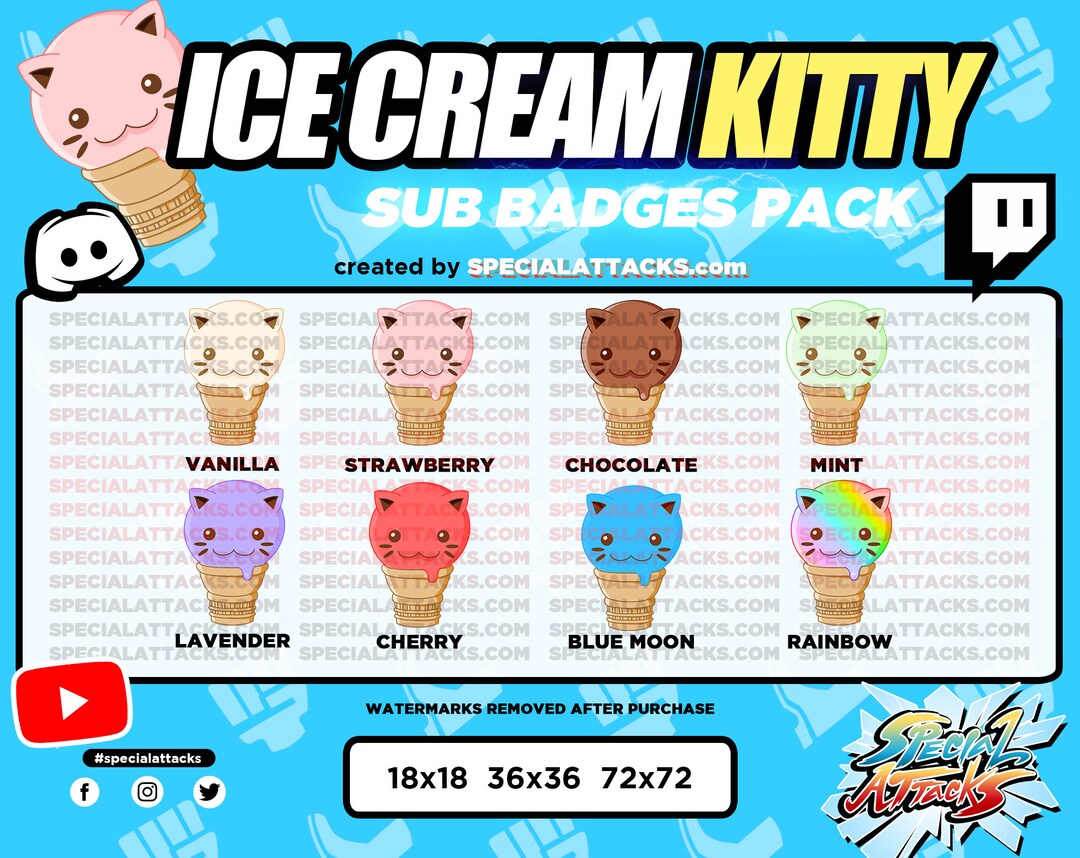 Ice Cream Cat Twitch Badges – Discord Kitten Sub Emotes (digital ...