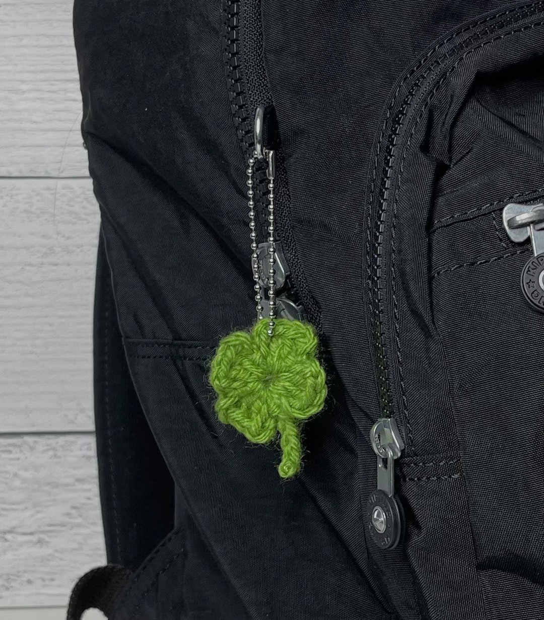Crocheted Four Leaf Clover Keychain, Shamrock Charm, Good Luck Charm ...