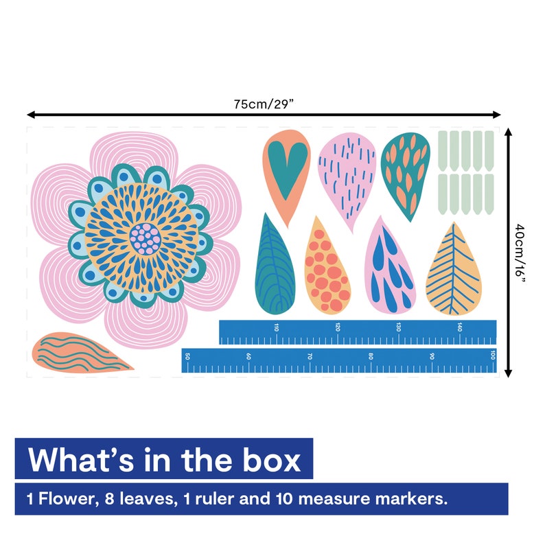 Flower Height Chart Wall Sticker Growth Chart Decal Kids | Etsy