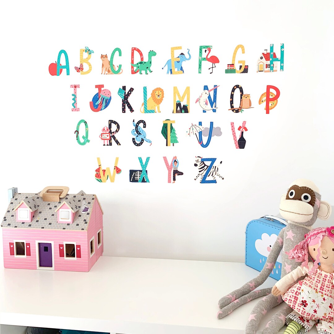 Alphabet Wall Decal Kids ABC Wall Stickers Illustrated - Etsy