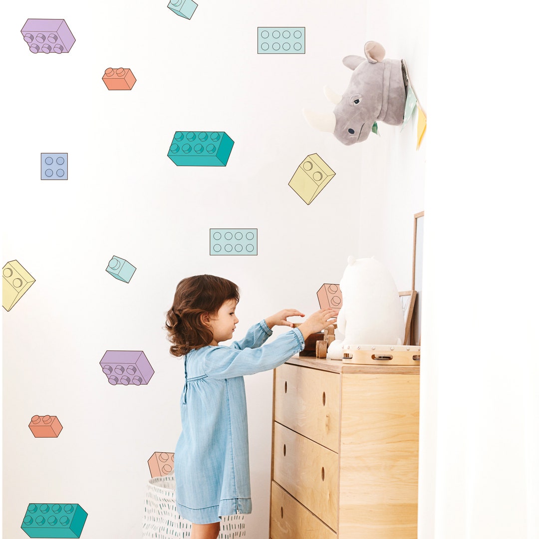 Building Block Wall Stickers – Fabric Peel and Stick Decals for Kids ...