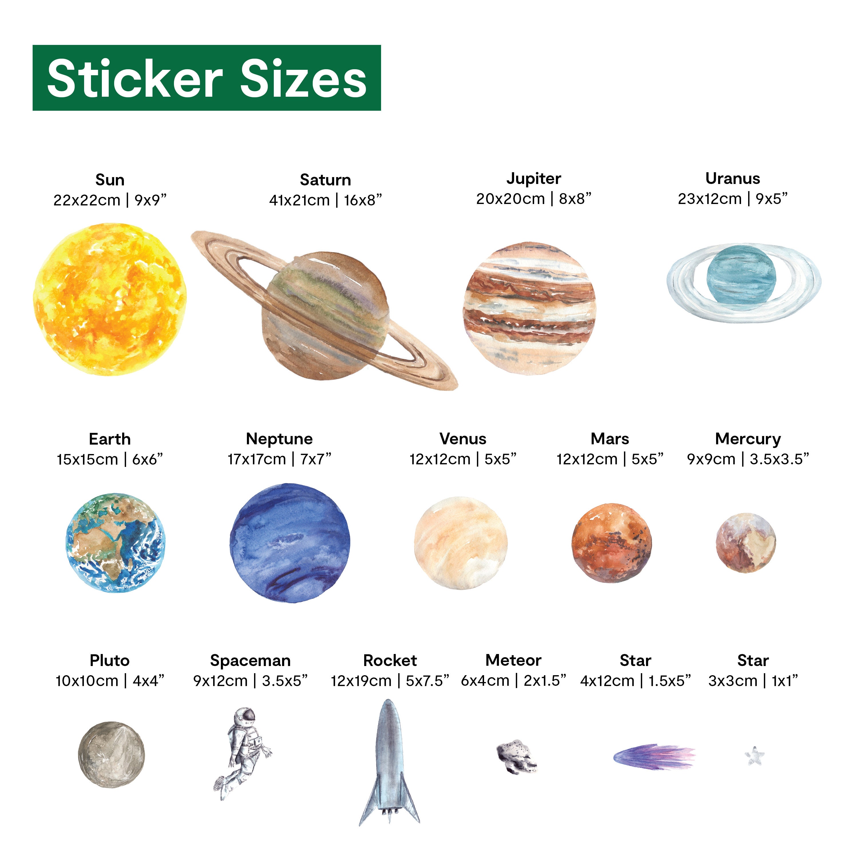 Watercolour Solar System Wall Stickers for Kids' Bedroom | Etsy