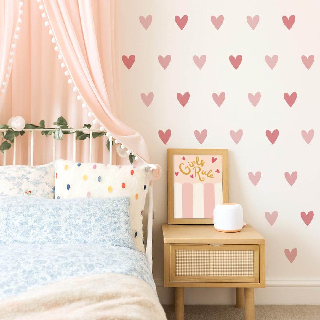 Pink Heart Wall Decals | Heart Wall Stickers | Kids Room Decal | PVC ...