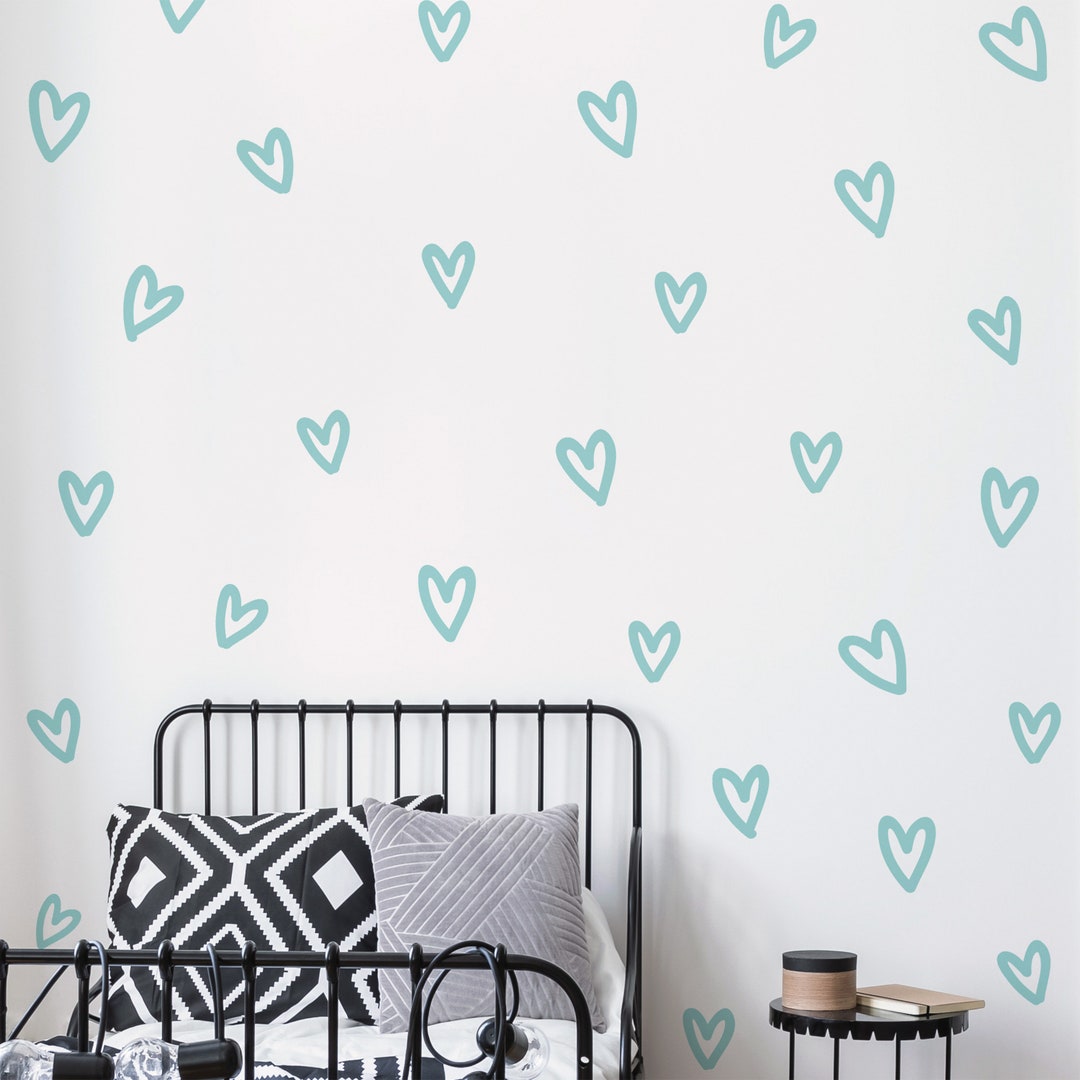 Mint Green Heart Decals Hand Drawn Heart Wall Stickers Removable Fabric ...