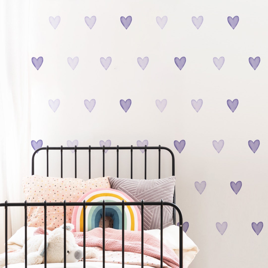 Purple Heart Wall Stickers | Watercolour Heart Wall Decals | Kids Room ...
