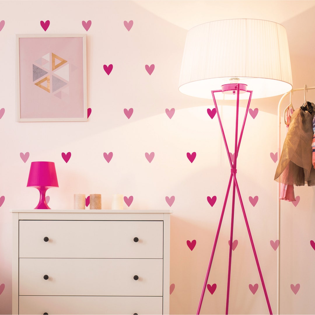 Pink Heart Wall Stickers | Hot Pink Heart Wall Decals | Removable ...