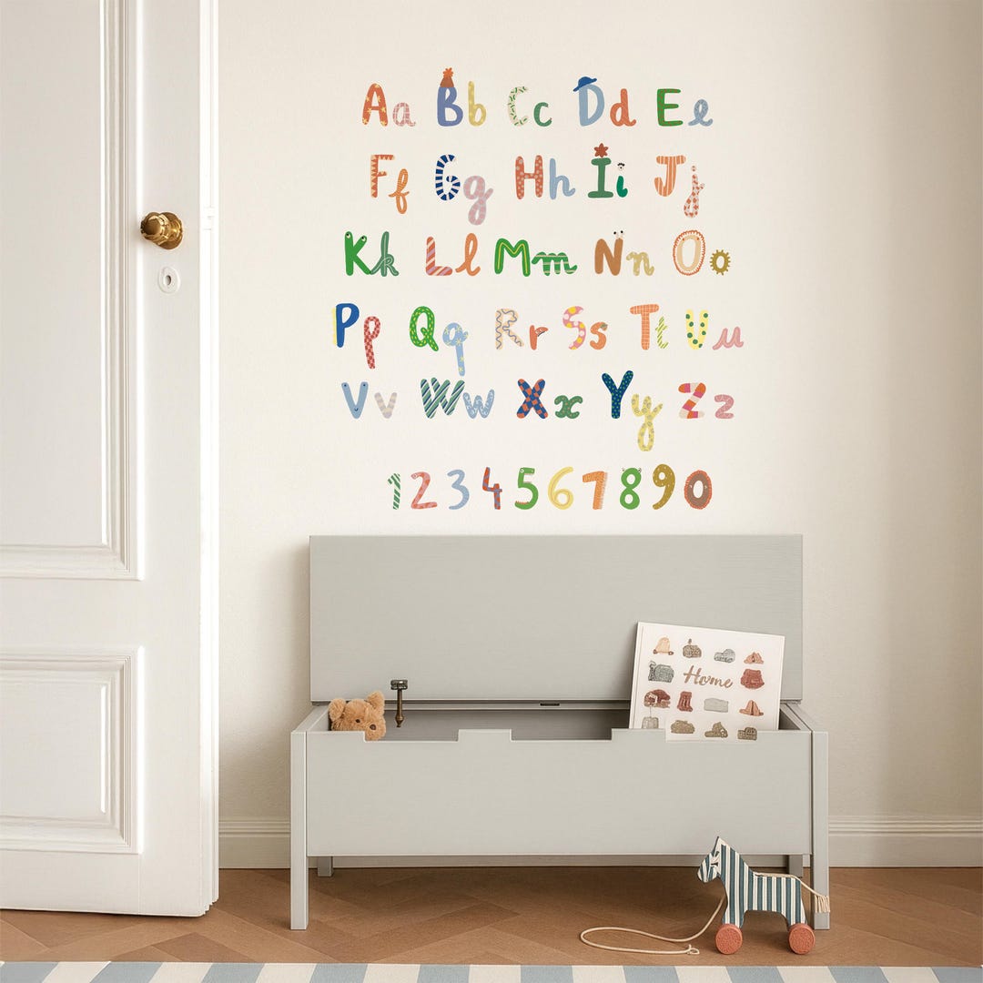 Alphabet & Numbers Wall Decal – Early Learning Fabric Wall Sticker Set ...