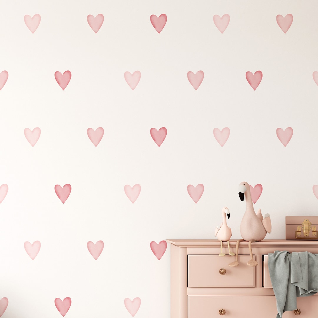 Pink Heart Wall Stickers | Watercolour Heart Wall Decals | Kids Room ...