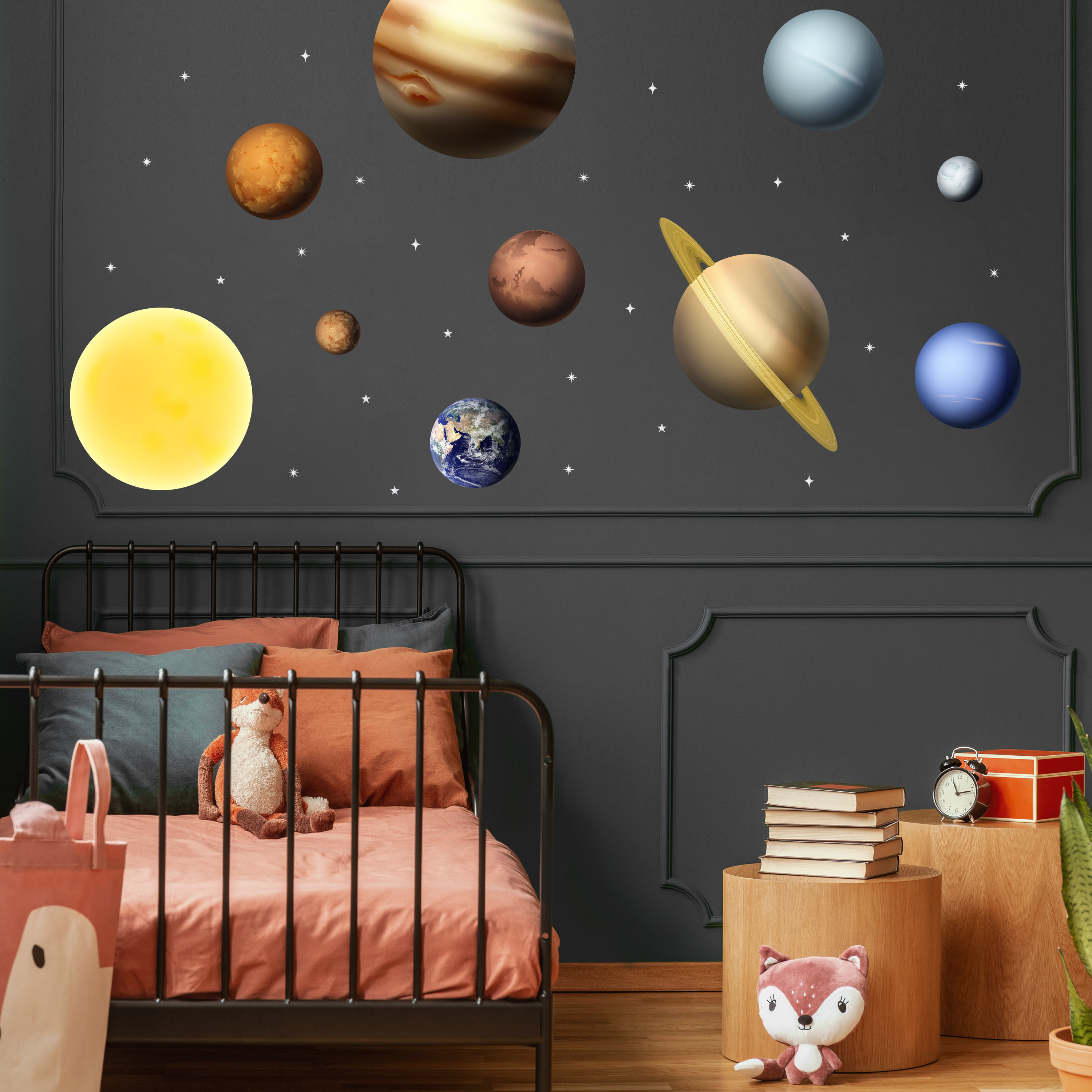 Space Moon Planets Solar System Wall Decals Nursery Baby Kids Room Wall ...