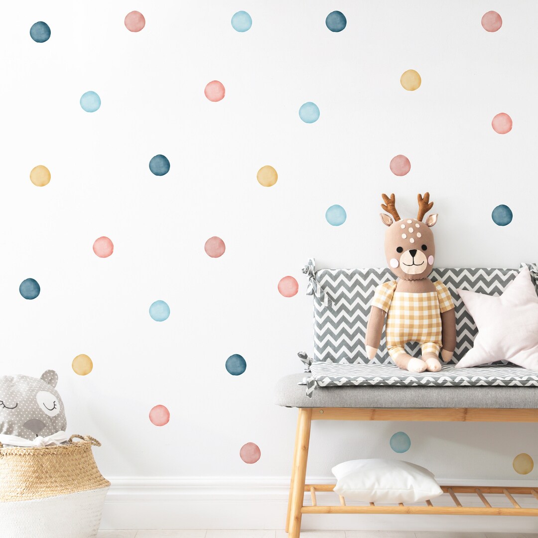 Pastel Watercolour Polka Dot Wall Decal | Rainbow Dot Wall Stickers ...