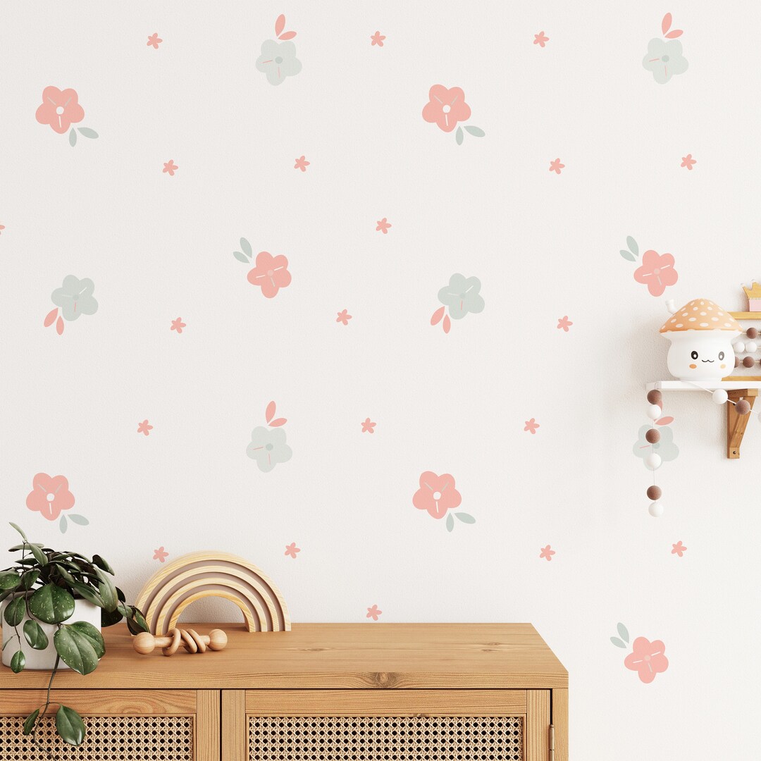 Abstract Floral Wall Decal | Pastel Flower Wall Stickers for Girls ...