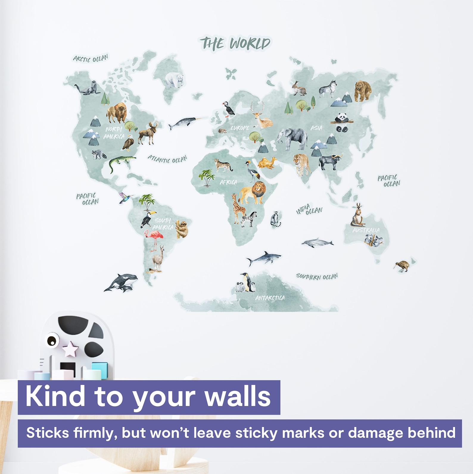 Animal World Map Wall Sticker Kids World Map Decal World - Etsy UK