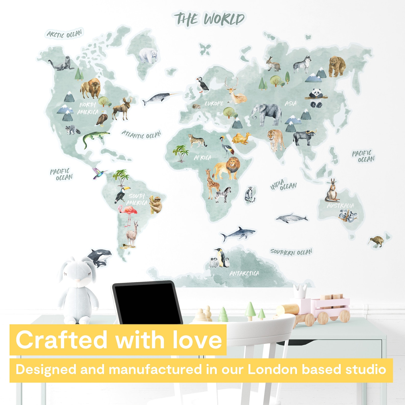 Animal World Map Wall Sticker Kids World Map Decal World - Etsy