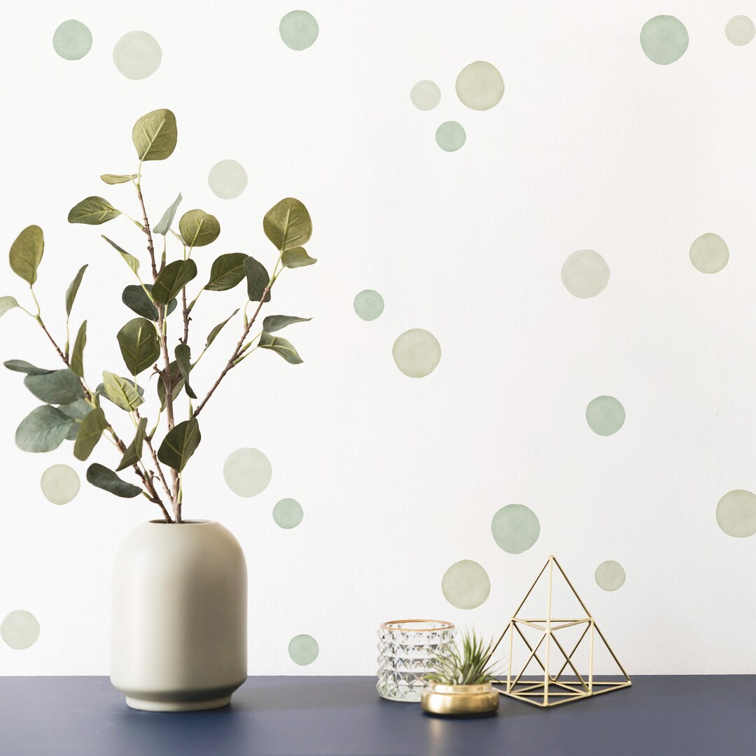 Sage Green Watercolour Polka Dot Wall Decal | Soft Pastel Green Polka ...