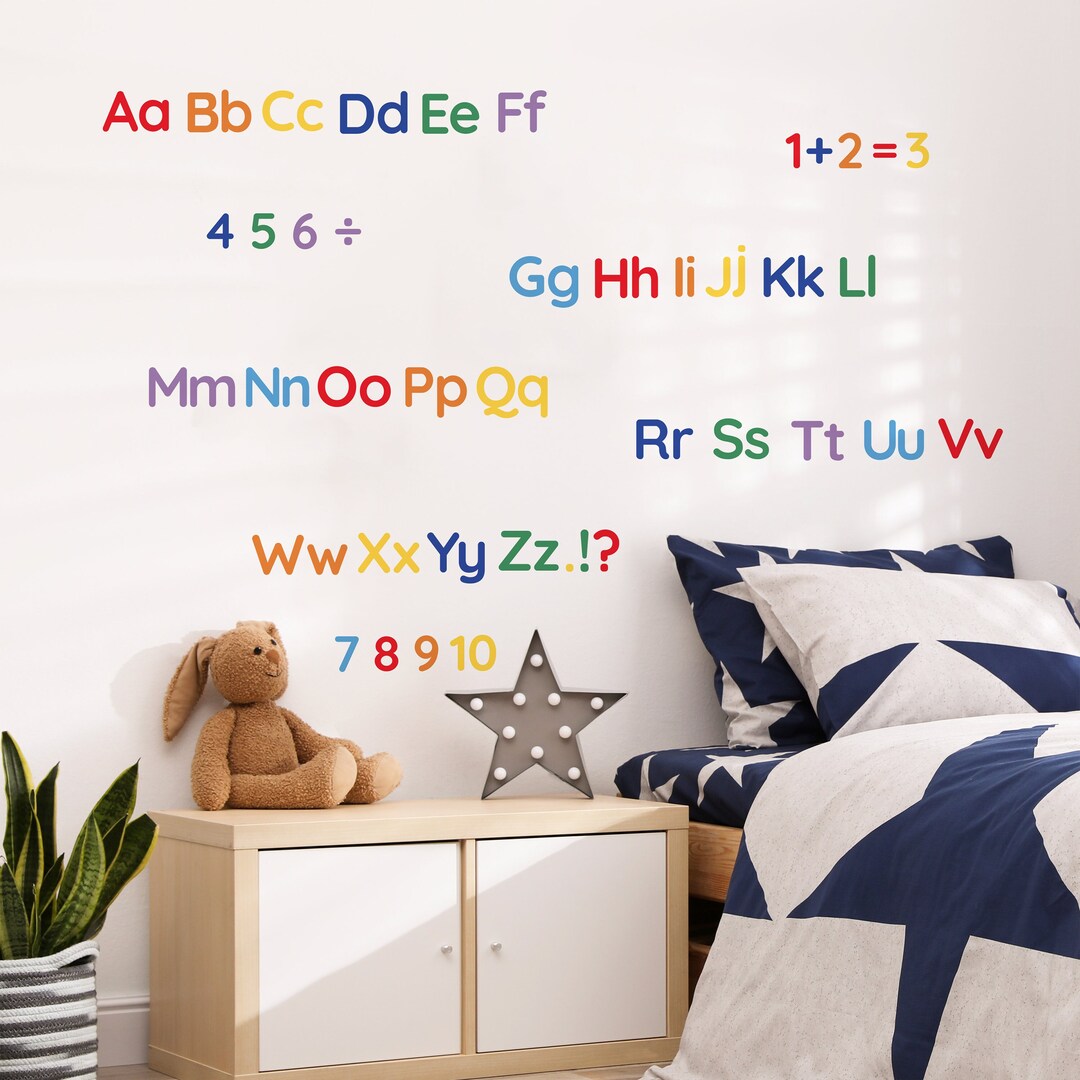 Rainbow Alphabet Numbers Decal | Upper & Lowercase Letter Learning Wall ...