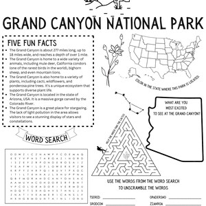 Grand Canyon Kid's Activity Sheet - Etsy