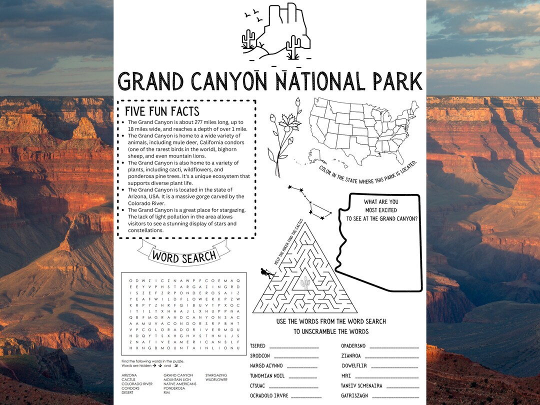 Grand Canyon Kid's Activity Sheet - Etsy