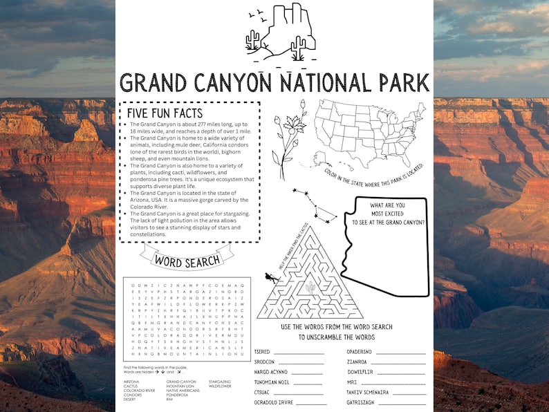 Grand Canyon Kid's Activity Sheet - Etsy