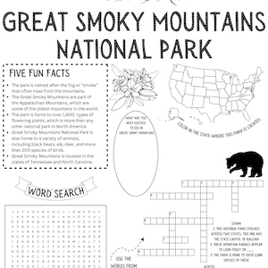Great Smoky Mountains National Park Kid's Activity Sheet - Etsy