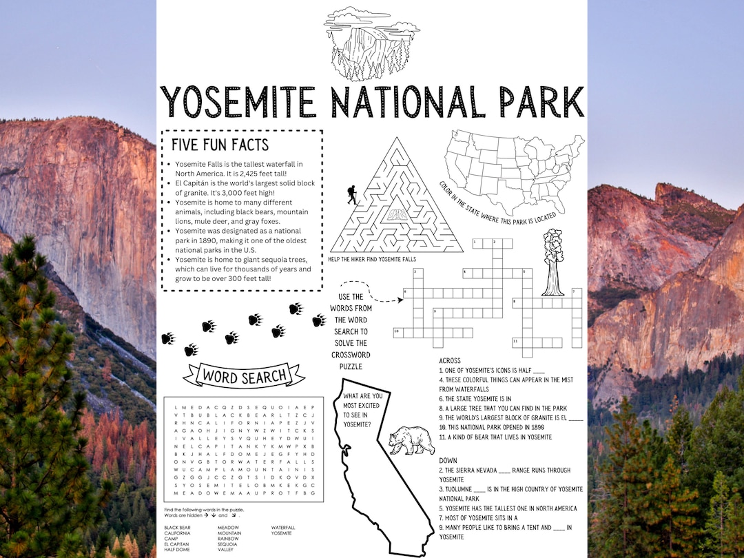 Yosemite National Park Kids Activity Sheet - Etsy