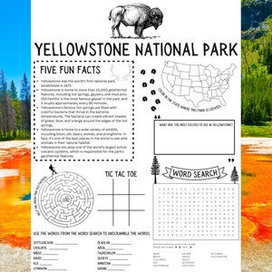 Yellowstone National Park Kid's Activity Sheet - Etsy