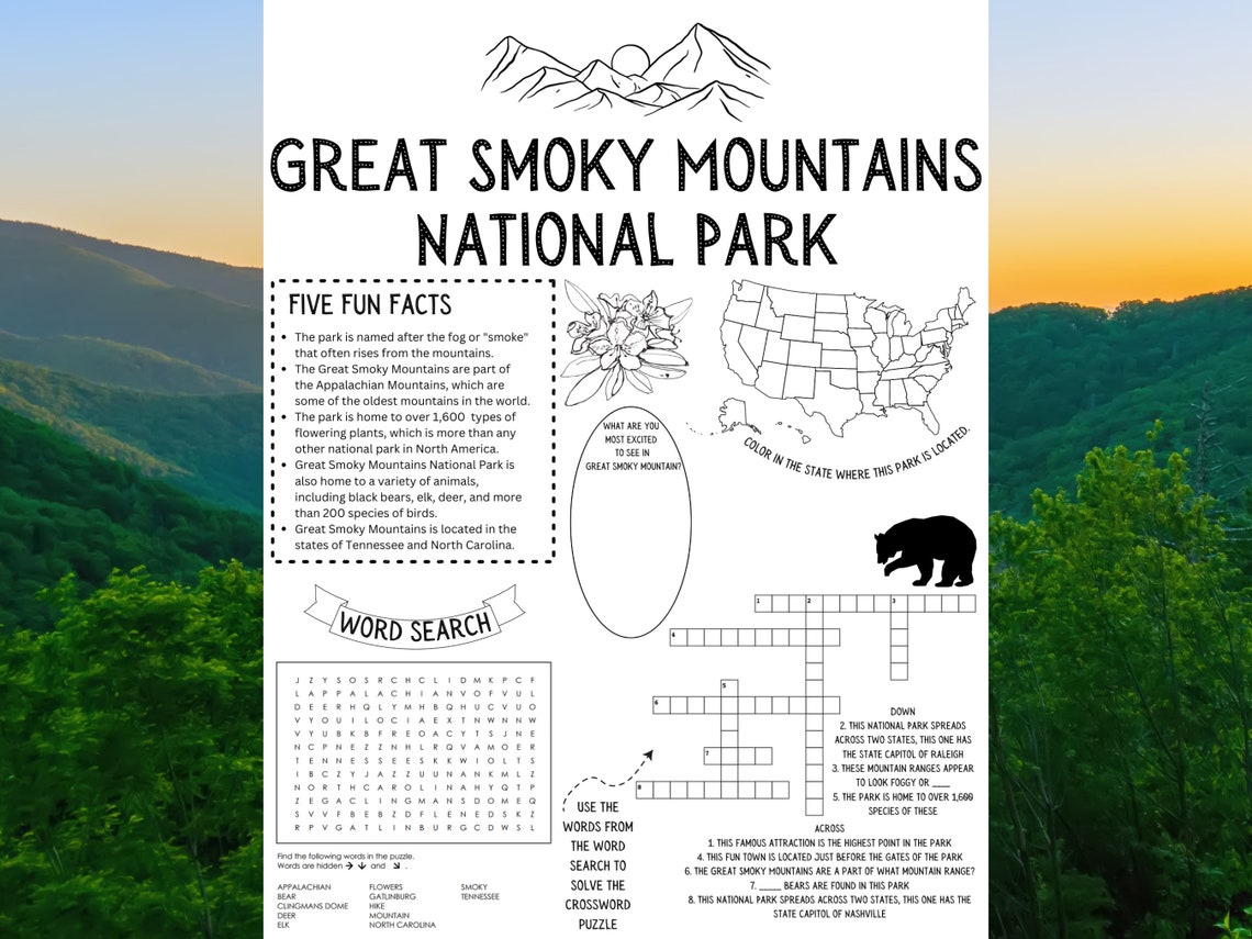 Great Smoky Mountains National Park Kid's Activity Sheet - Etsy