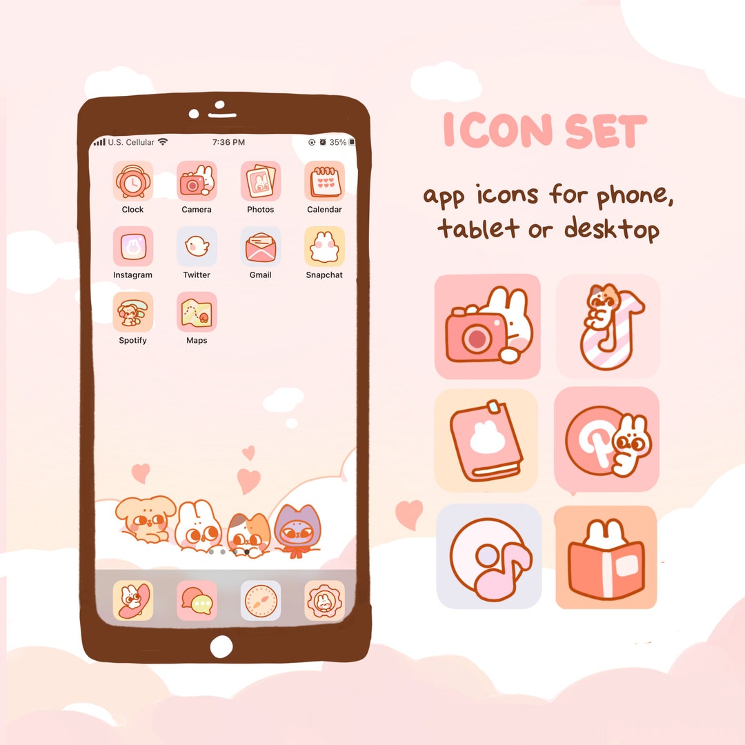 Peachy Skies Theme App Icon Pack Digital Instant Download Ios14 Cute ...