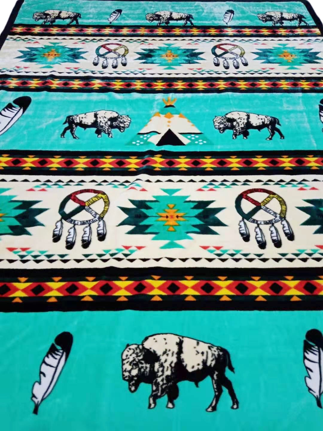 Native American Style Design Buffalo and Medicine Wheel With Teepee ...