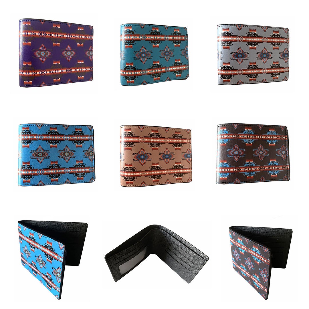 Southwest Native Style Design Men Leather Bifold ID Card Holder Purse ...