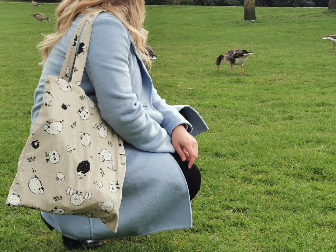 Stitched Sheep Shopping Bag, Handmade Cotton Jute Bag With Sheep ...